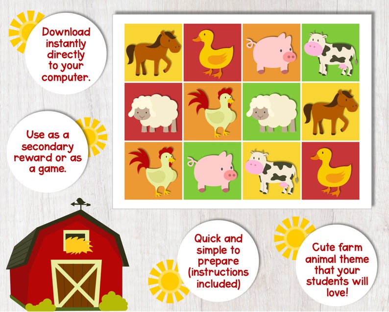 On the Farm Memory Game VIPKID Reward System Printable - Etsy