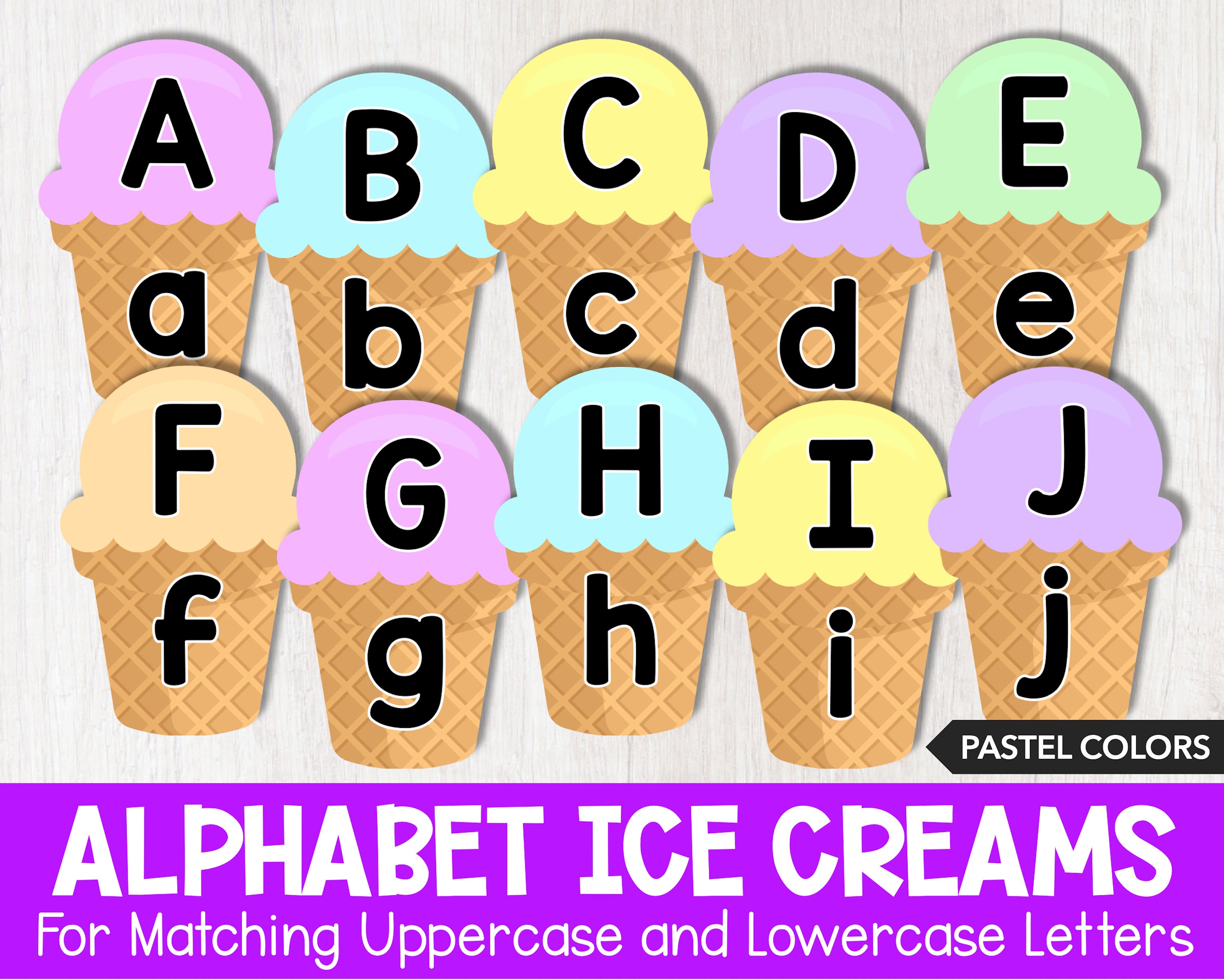 Alphabet Ice Creams - Pastel Colors | Printable Letter Matching ...