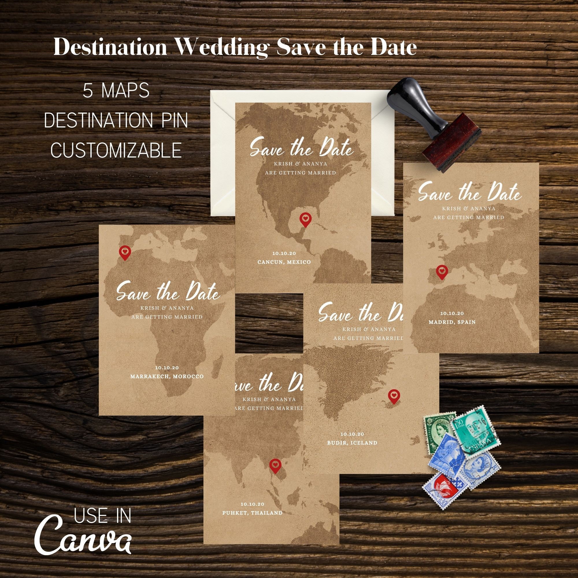 Destination Wedding Save the Date Template, Map Save the Date, Travel ...