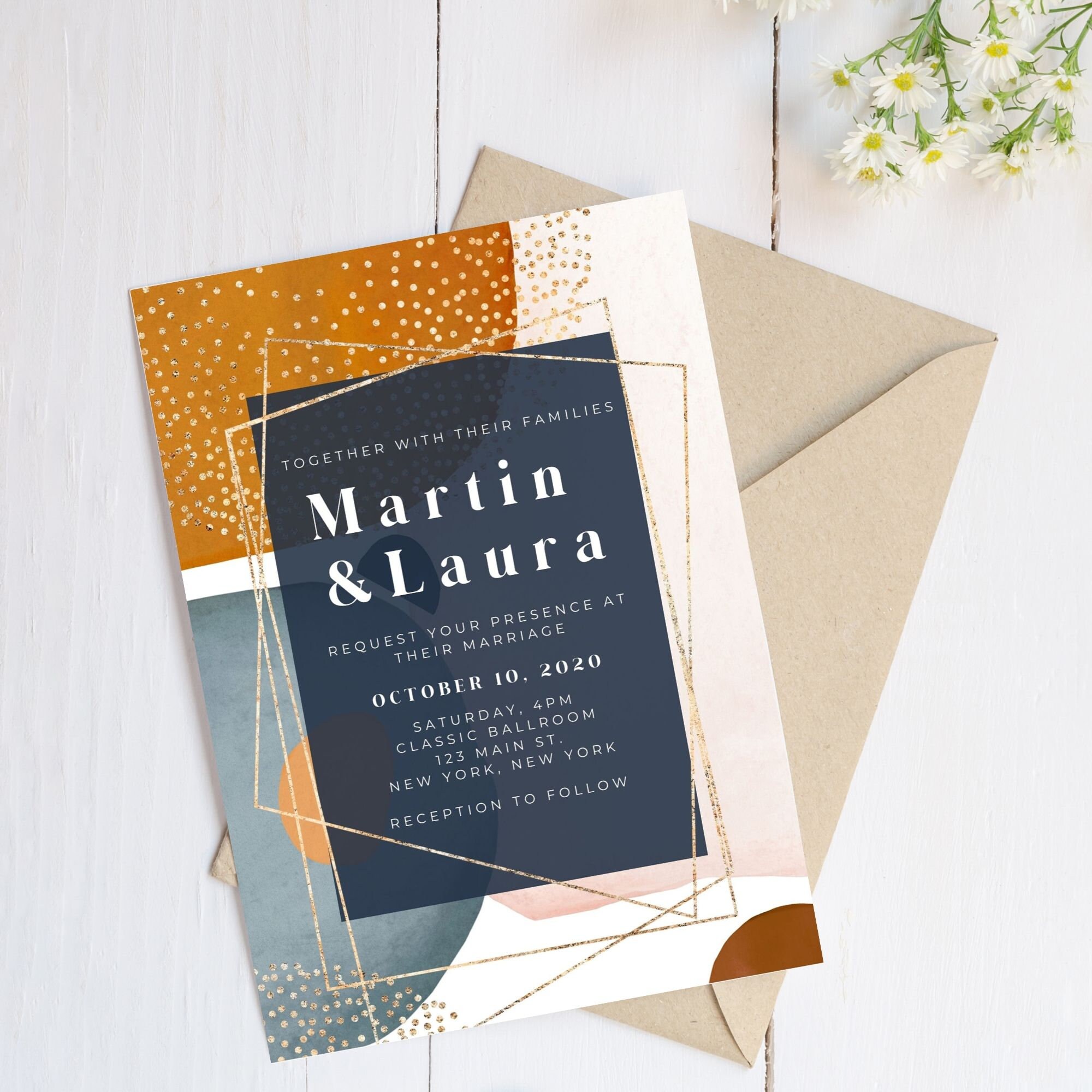 Abstract Watercolor Wedding Invitation Suite Template, Modern Wedding ...