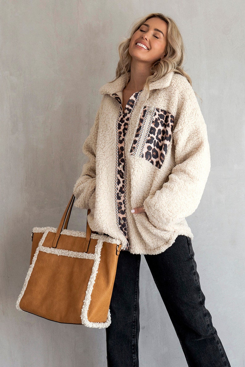 Sherpa Trimmed Tote With Crossbody Strap-fall Collection - Etsy