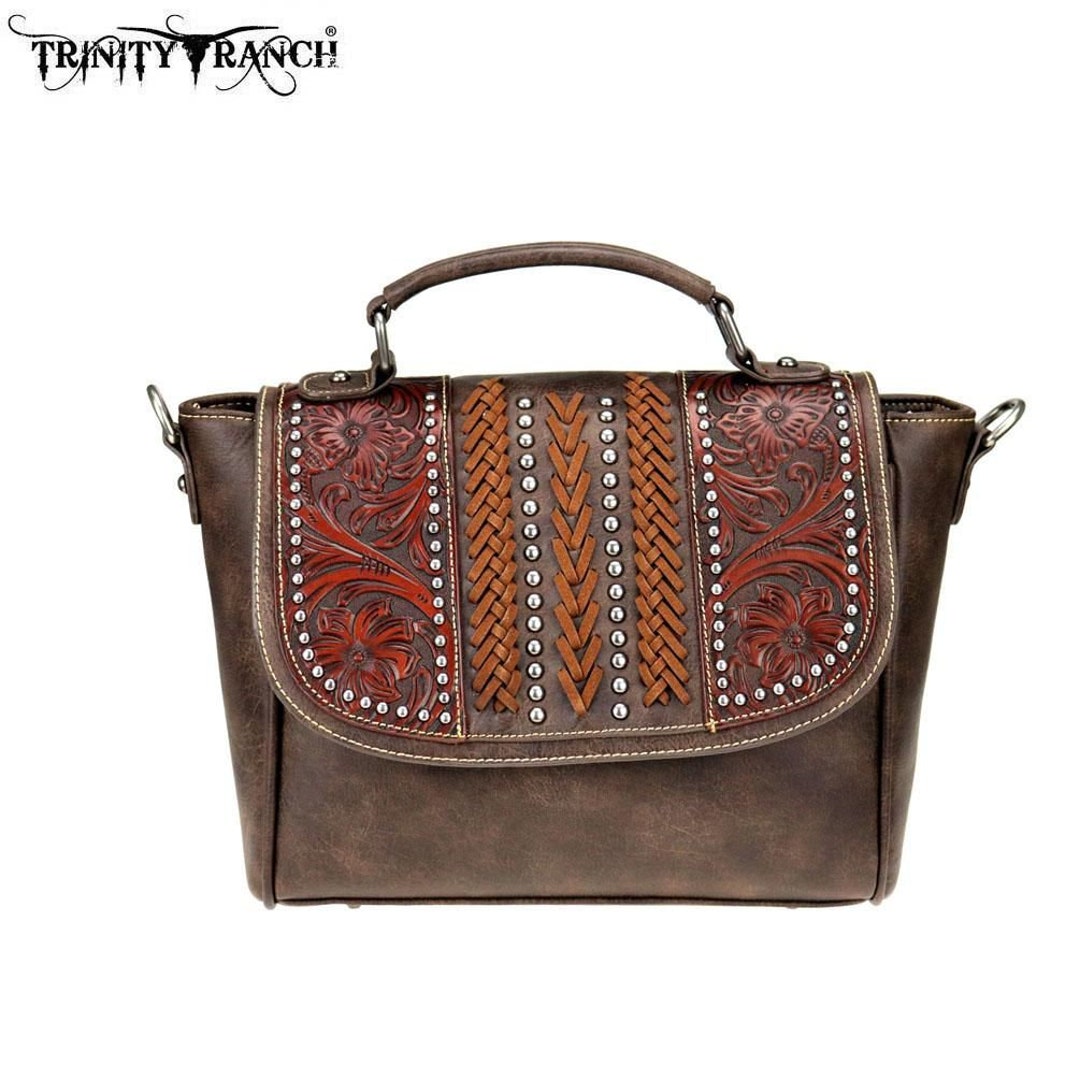 Trinity West Tooled Leather Handbag Tote-southwest Shoulder Bag ...