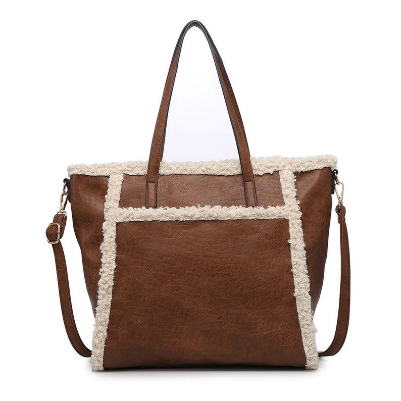 Sherpa Trimmed Tote With Crossbody Strap-fall Collection - Etsy