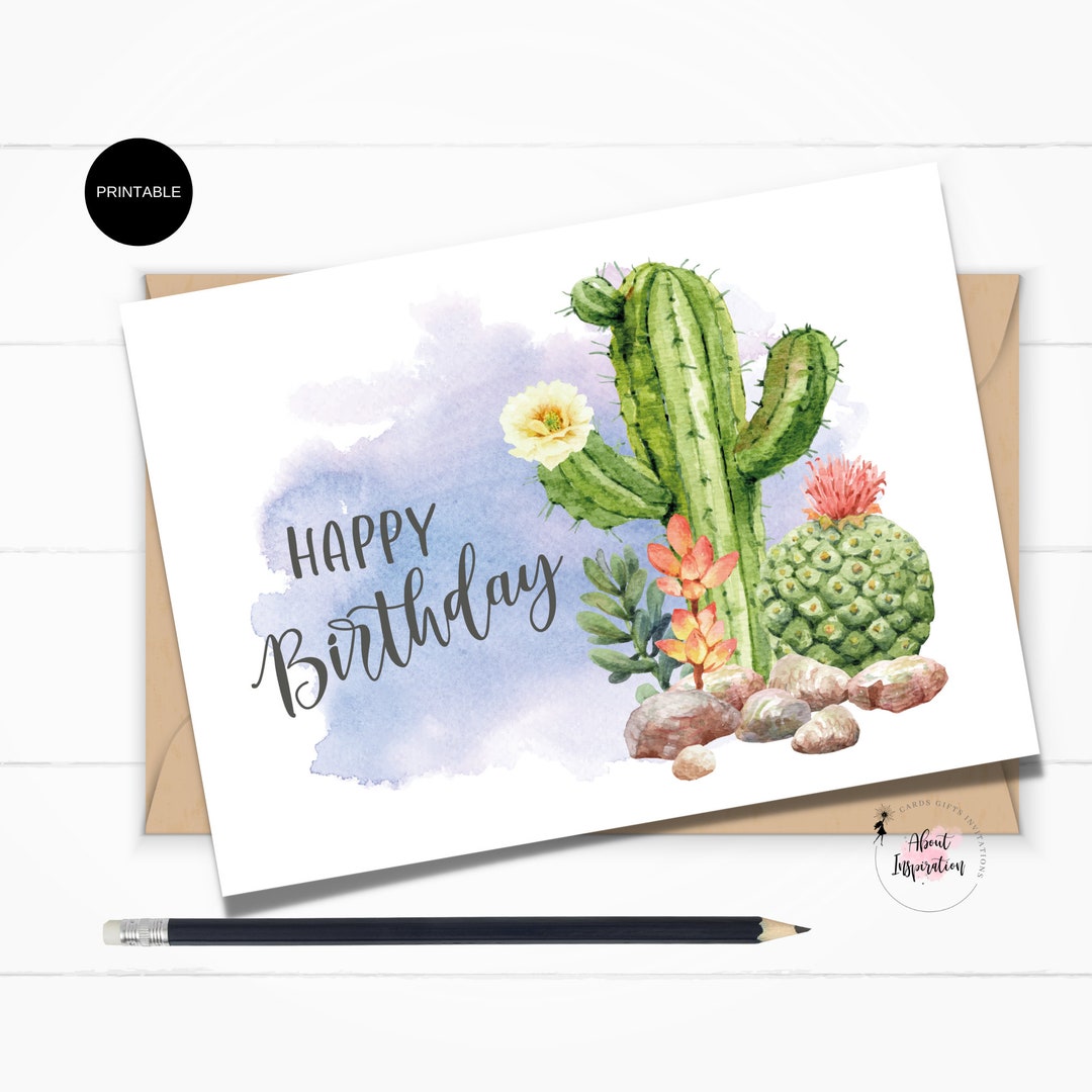 Printable Cactus Happy Birthday Greeting Card Instant - Etsy