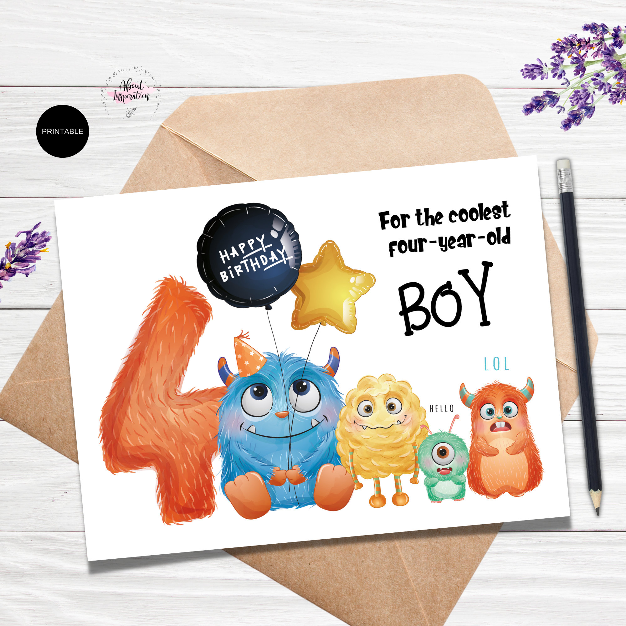 Printable Happy Birthday to the Coolest 4 Year Old BOY Card - Etsy