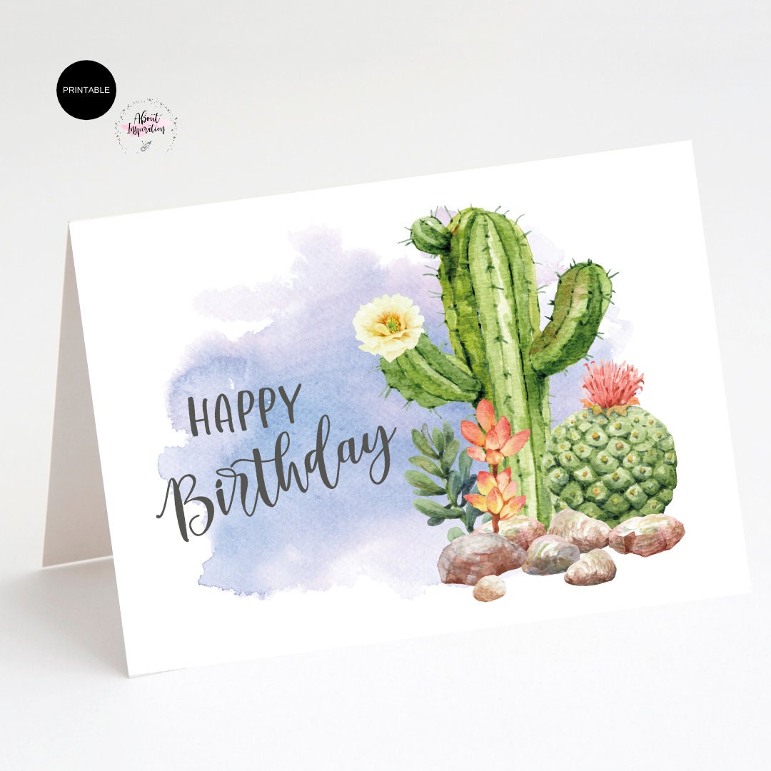 Printable Cactus Happy Birthday Greeting Card Instant | Etsy
