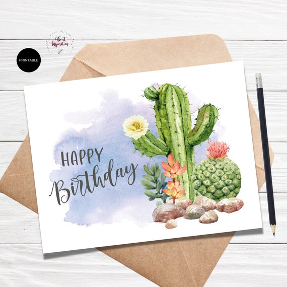 Printable Cactus Happy Birthday Greeting Card Instant | Etsy