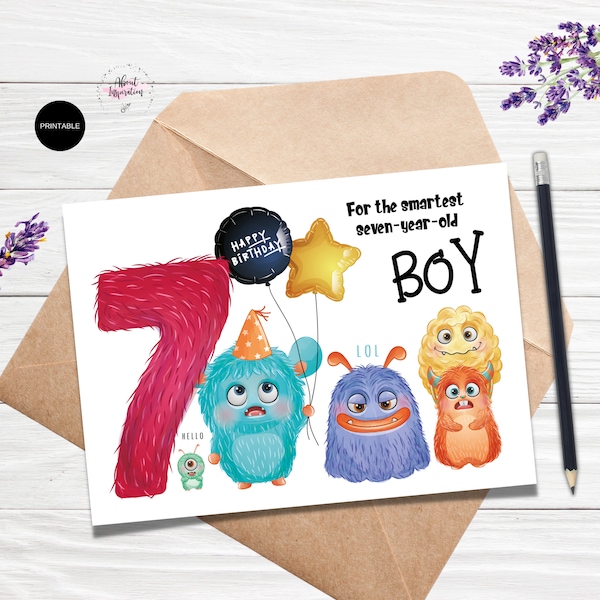 Seven Year Old Birthday Card - Etsy