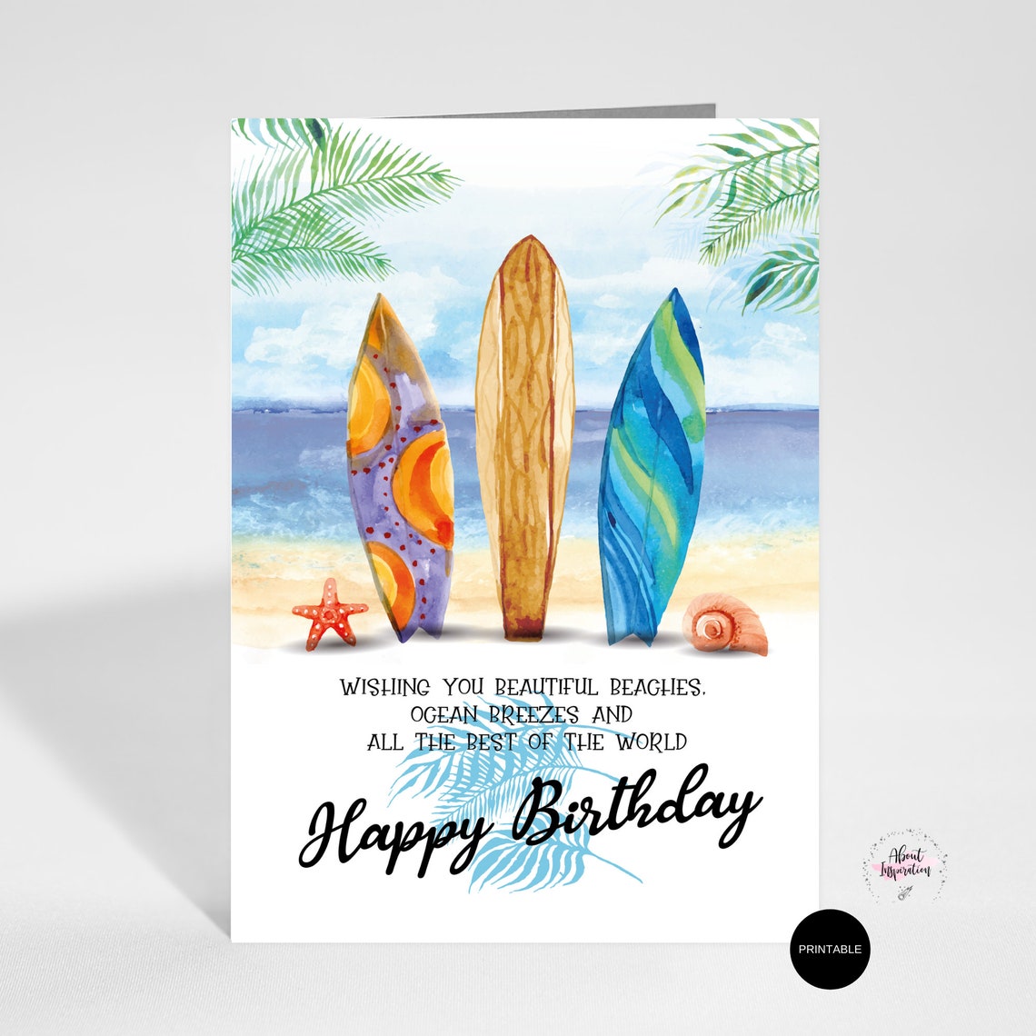 Printable Happy Birthday Surfer Card Instant Download - Etsy