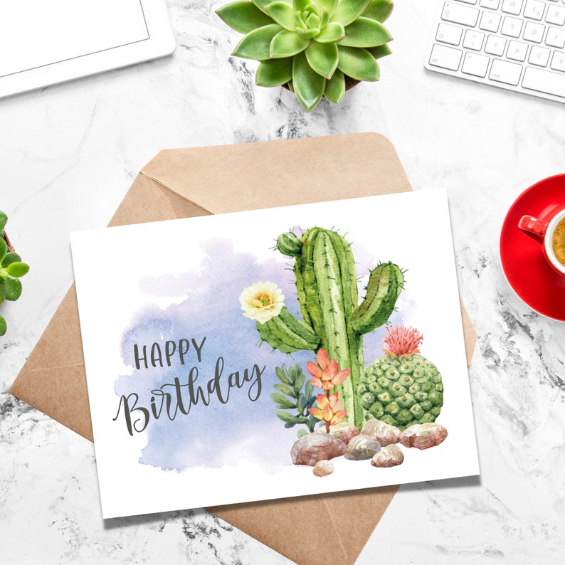 Printable Cactus Happy Birthday Greeting Card Instant - Etsy
