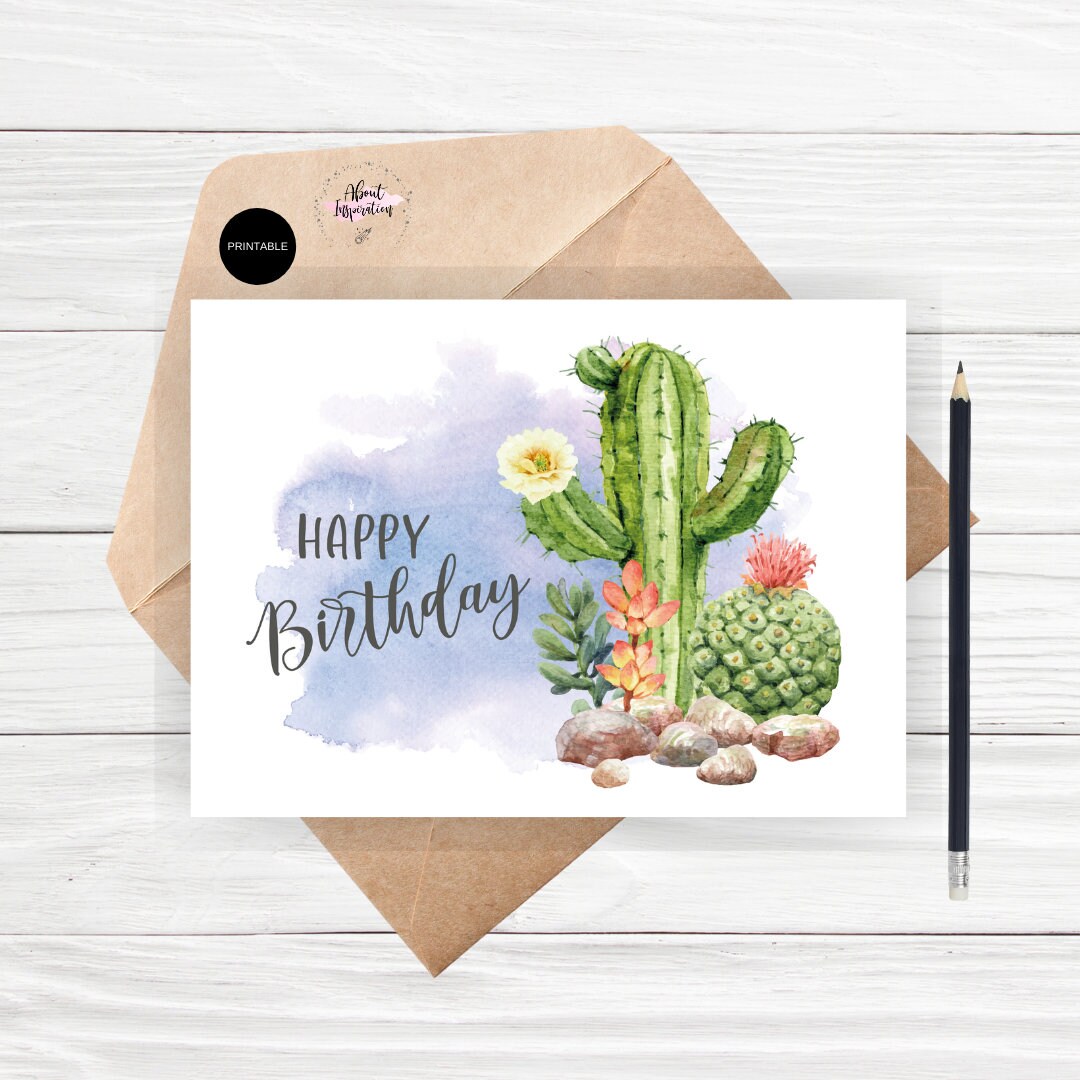 Printable Cactus Happy Birthday Greeting Card Instant | Etsy