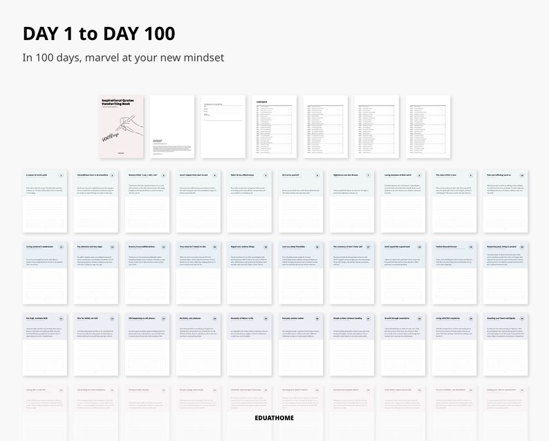 100-day Challenge Inspirational QUOTES HANDWRITING BOOK, Self ...