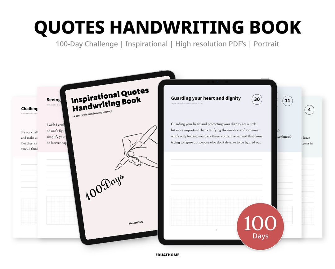 100-day Challenge Inspirational QUOTES HANDWRITING BOOK, Self ...