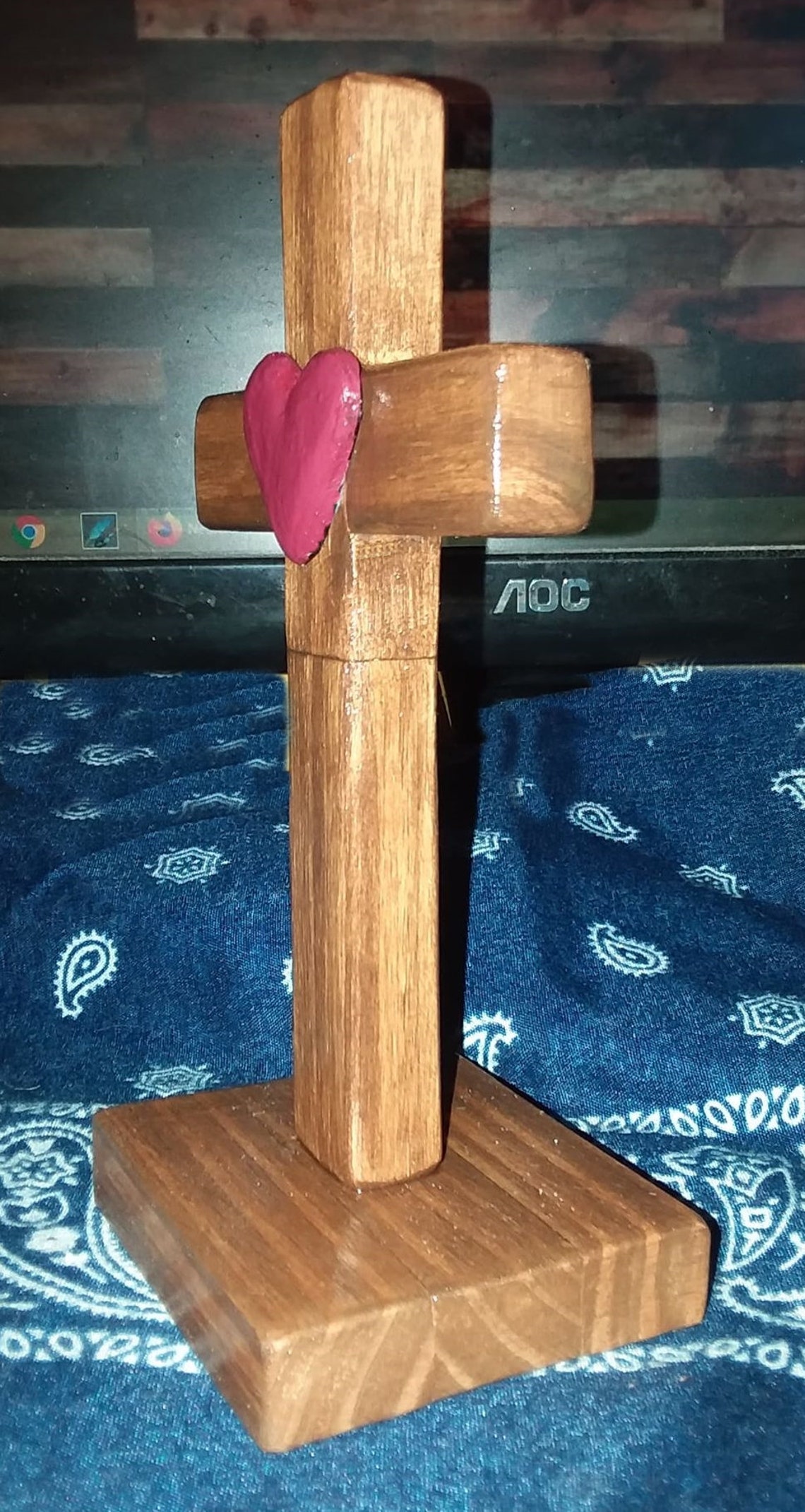 Smooth Wooden Cross on Stand With Heart - Etsy