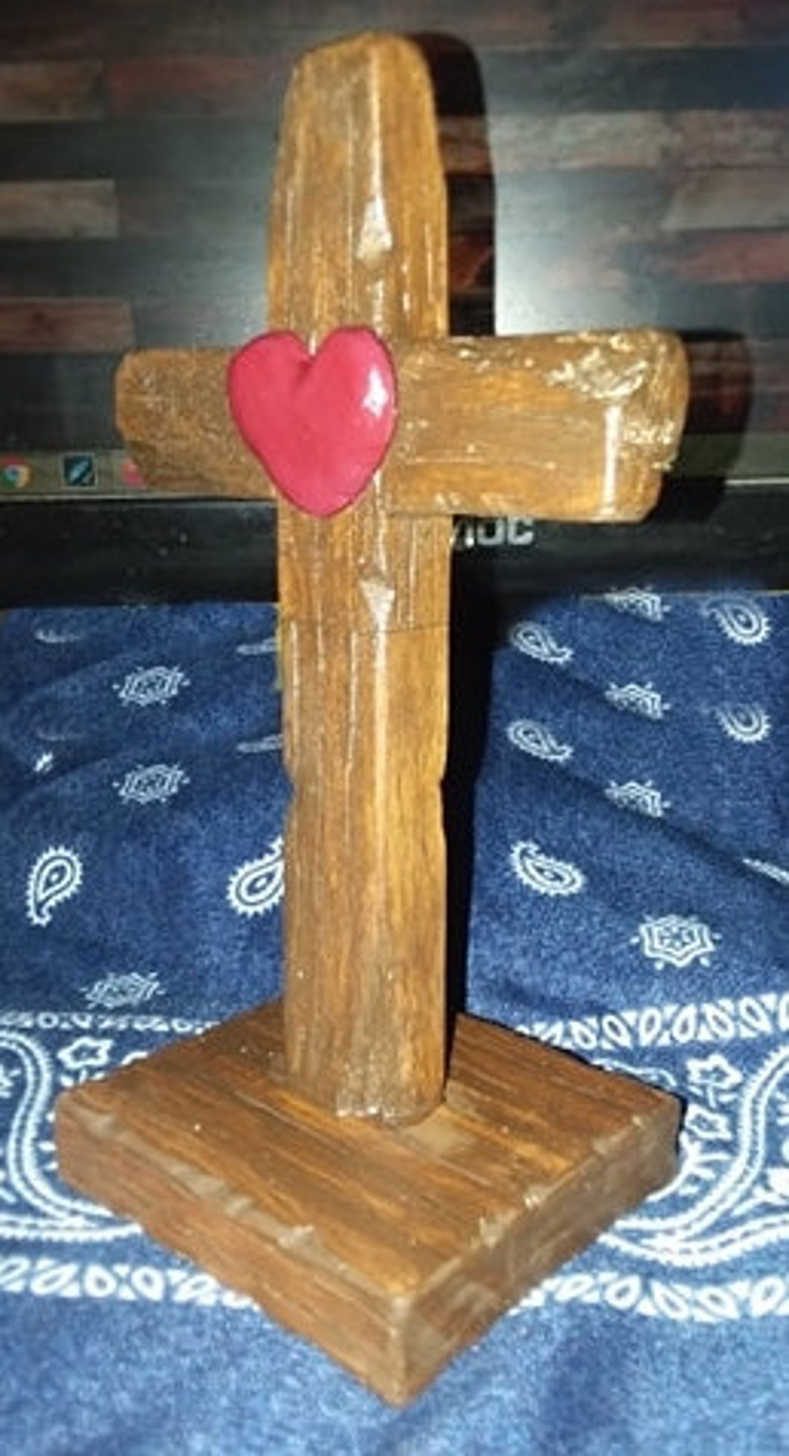 Rugged Wooden Cross on Stand With Heart - Etsy