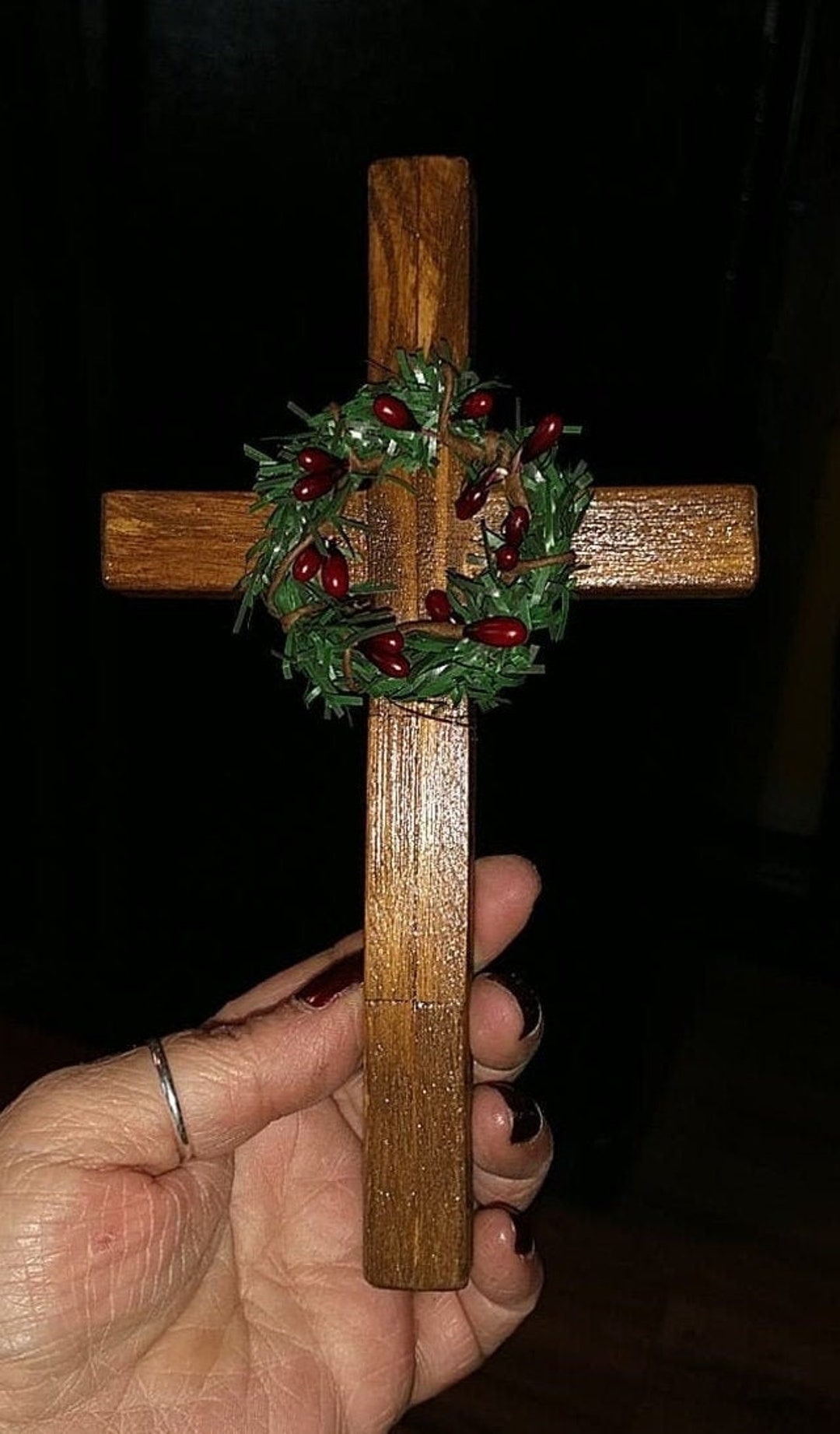 Wooden Christmas Cross With Wreath - Etsy