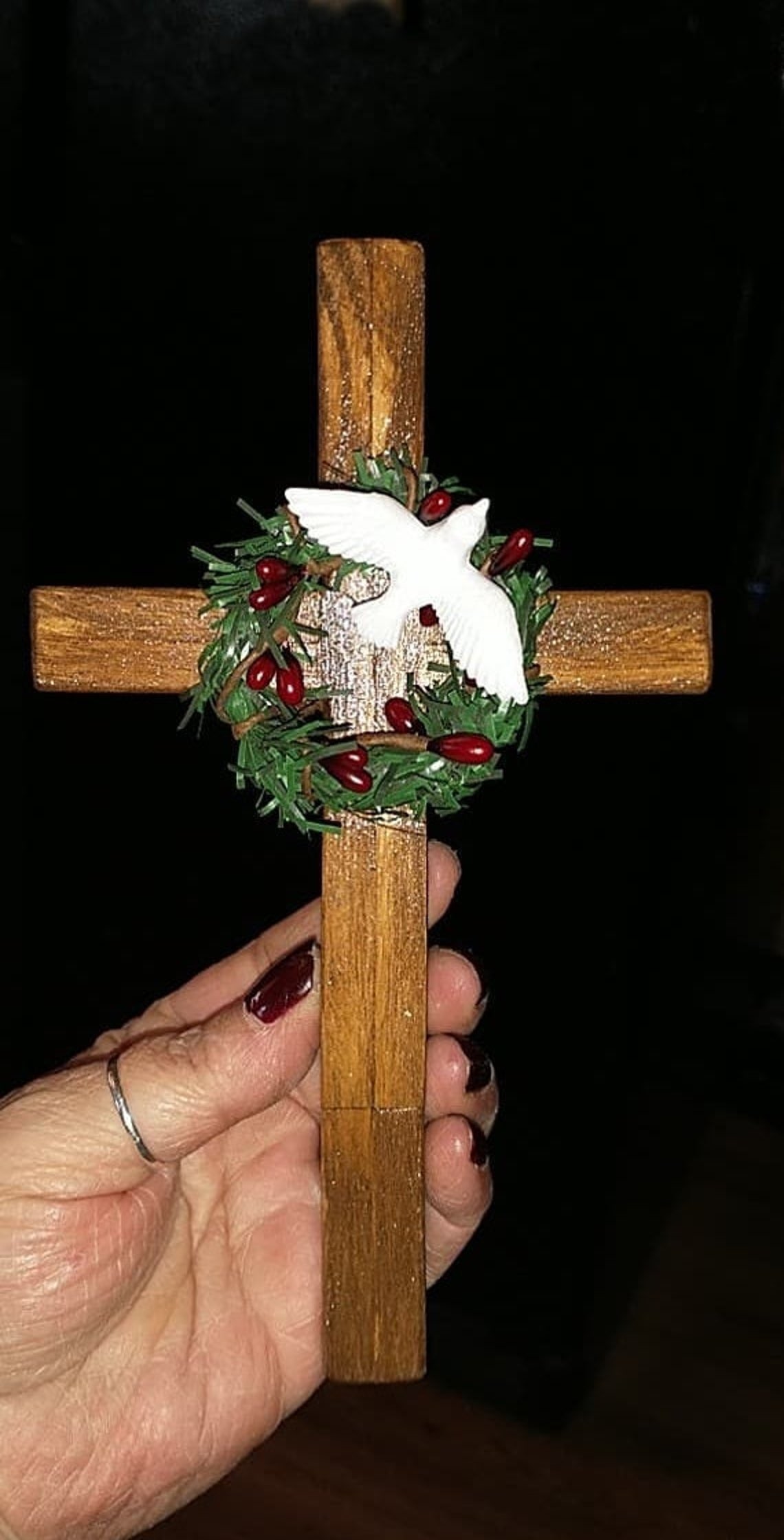 Wooden Christmas Cross With Wreath and White Dove - Etsy