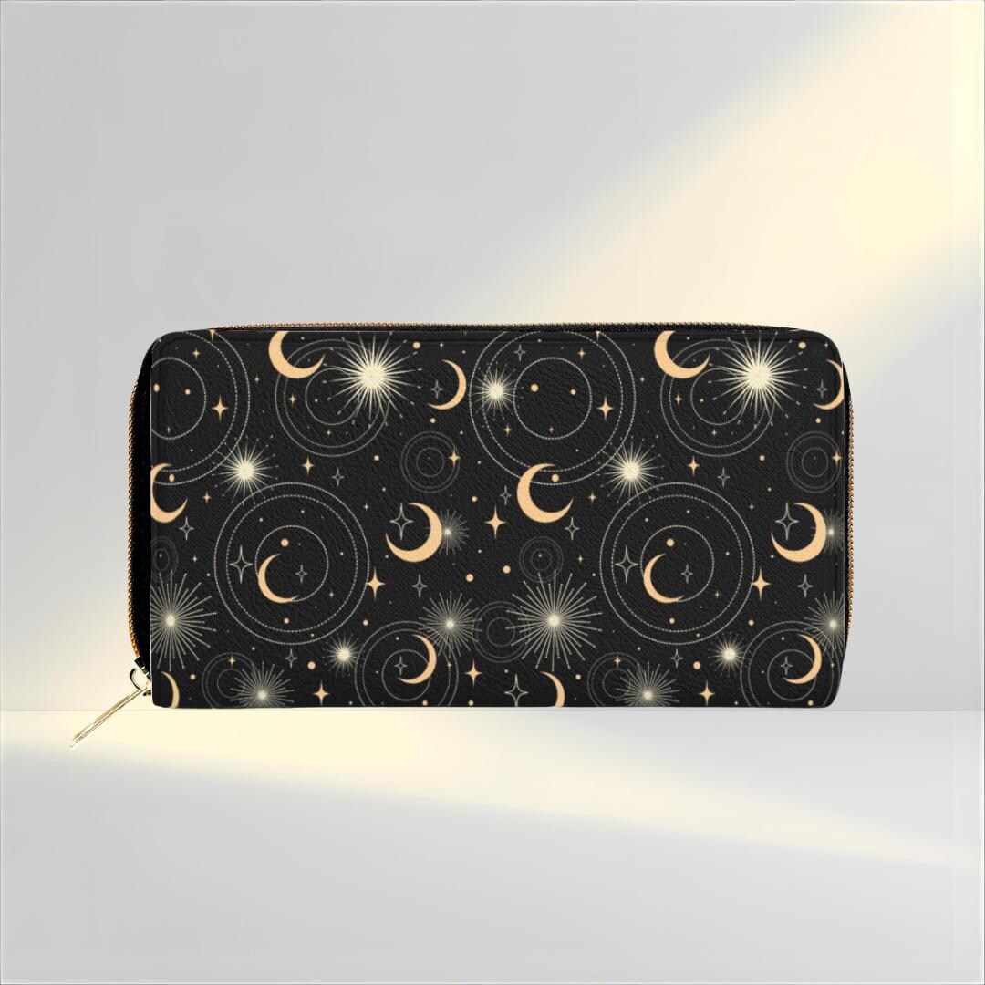 Celestial Moon & Stars Wallet: Witchy Black Zip Wallet, Mystical ...