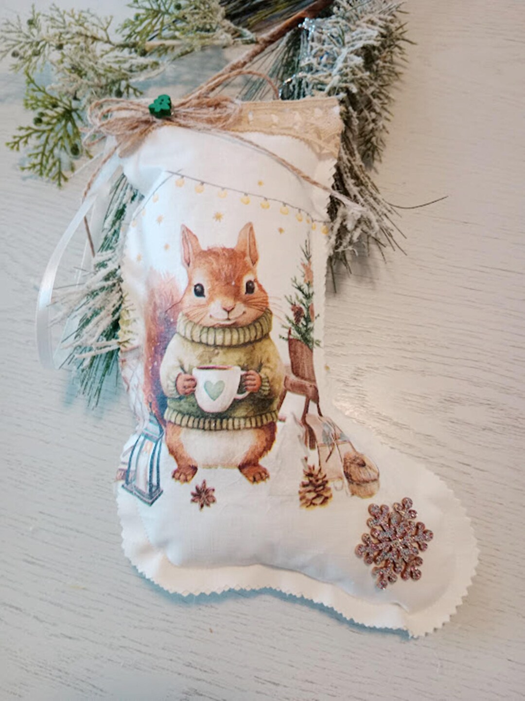 Decorative Santa Claus Boot squirrel Shabby Chic Handmade - Etsy