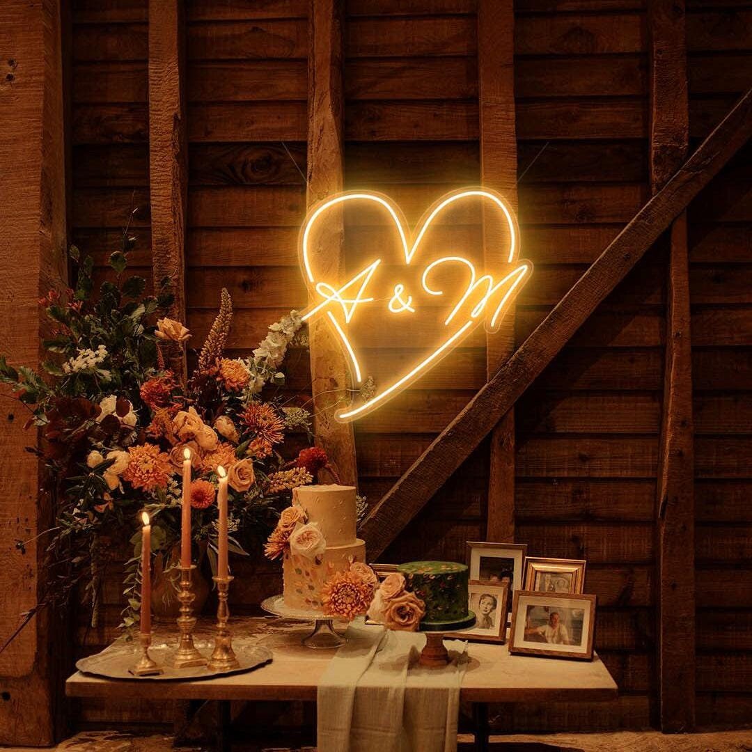Custom Wedding Neon Sign With Initials, Anniversary Backdrop Heart With ...