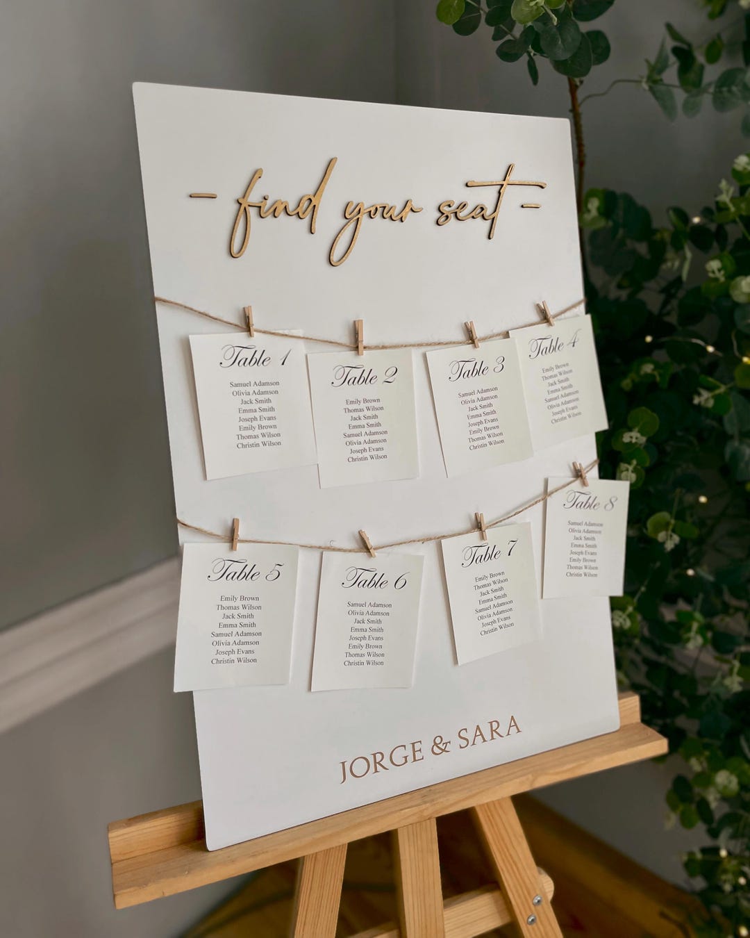 Custom Table Seating Chart, Wedding Place Organized, White Gold Wedding ...