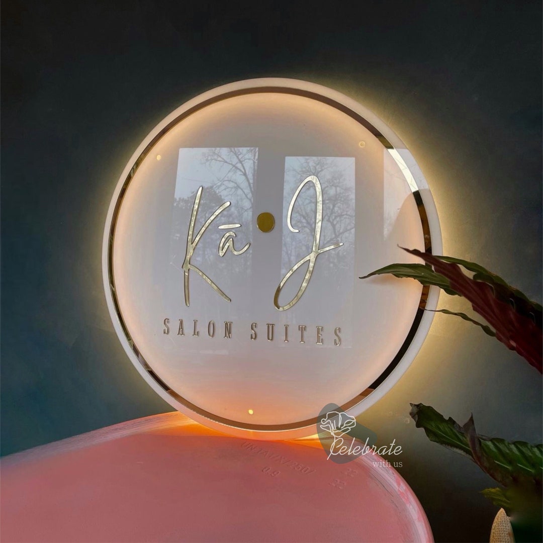 Acrylic Business Logo Sign, Custom Salon Wall Decor, Backlit Salon Sign ...