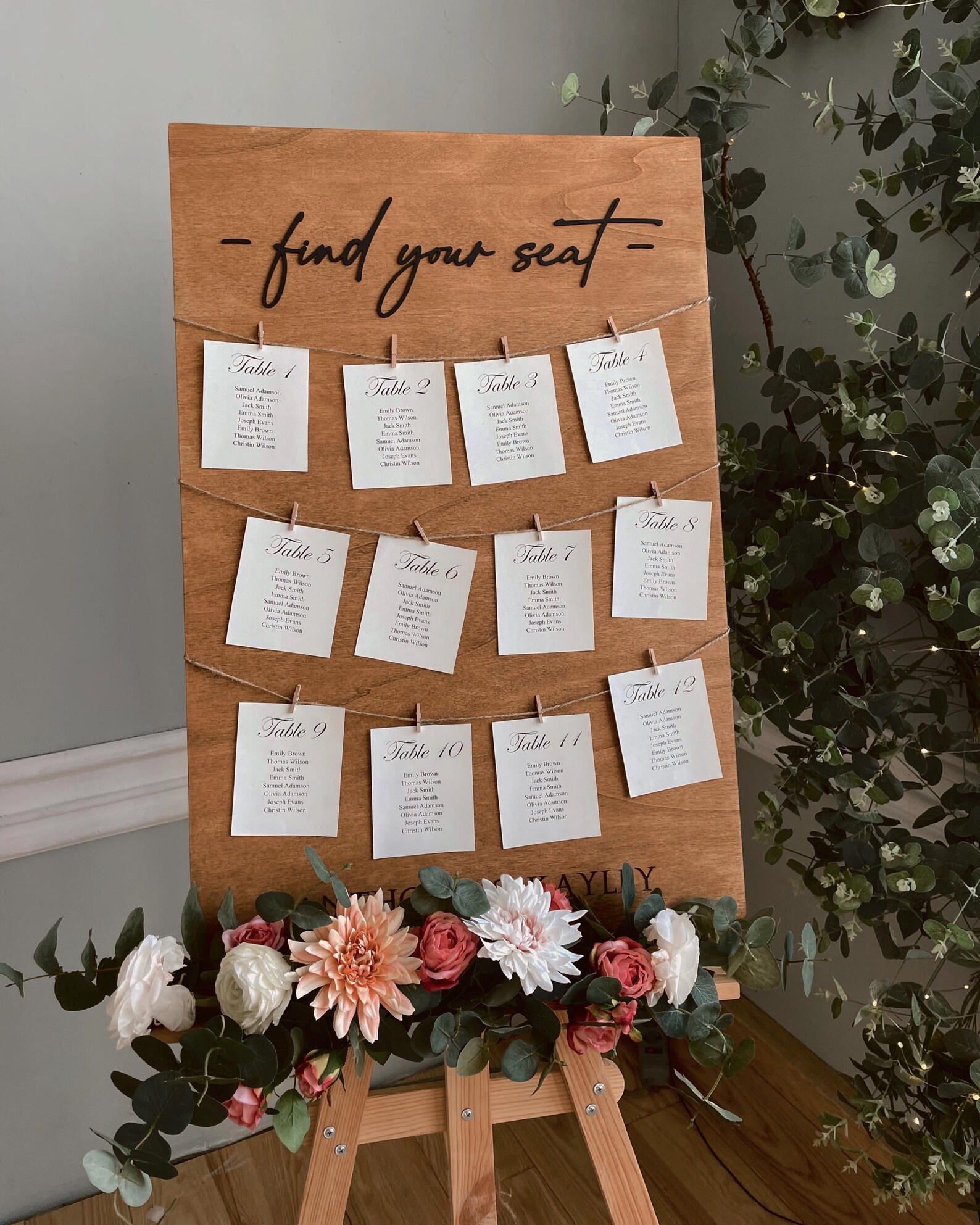 Custom Table Seating Chart, Wedding Place Organized, White Gold Wedding ...