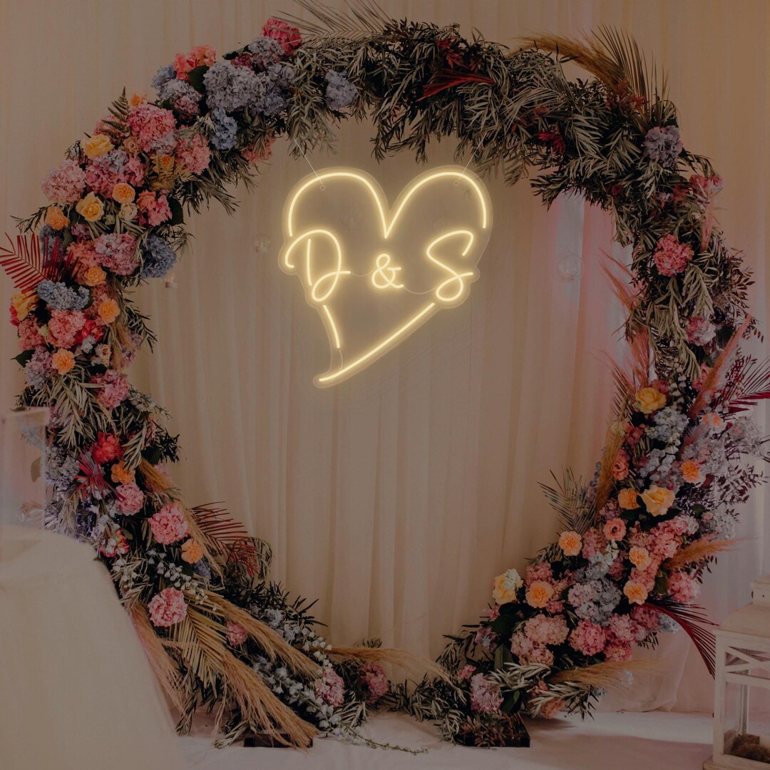 Custom Initials Heart Wedding Neon Sign|couple Initials LED Heart Sign ...