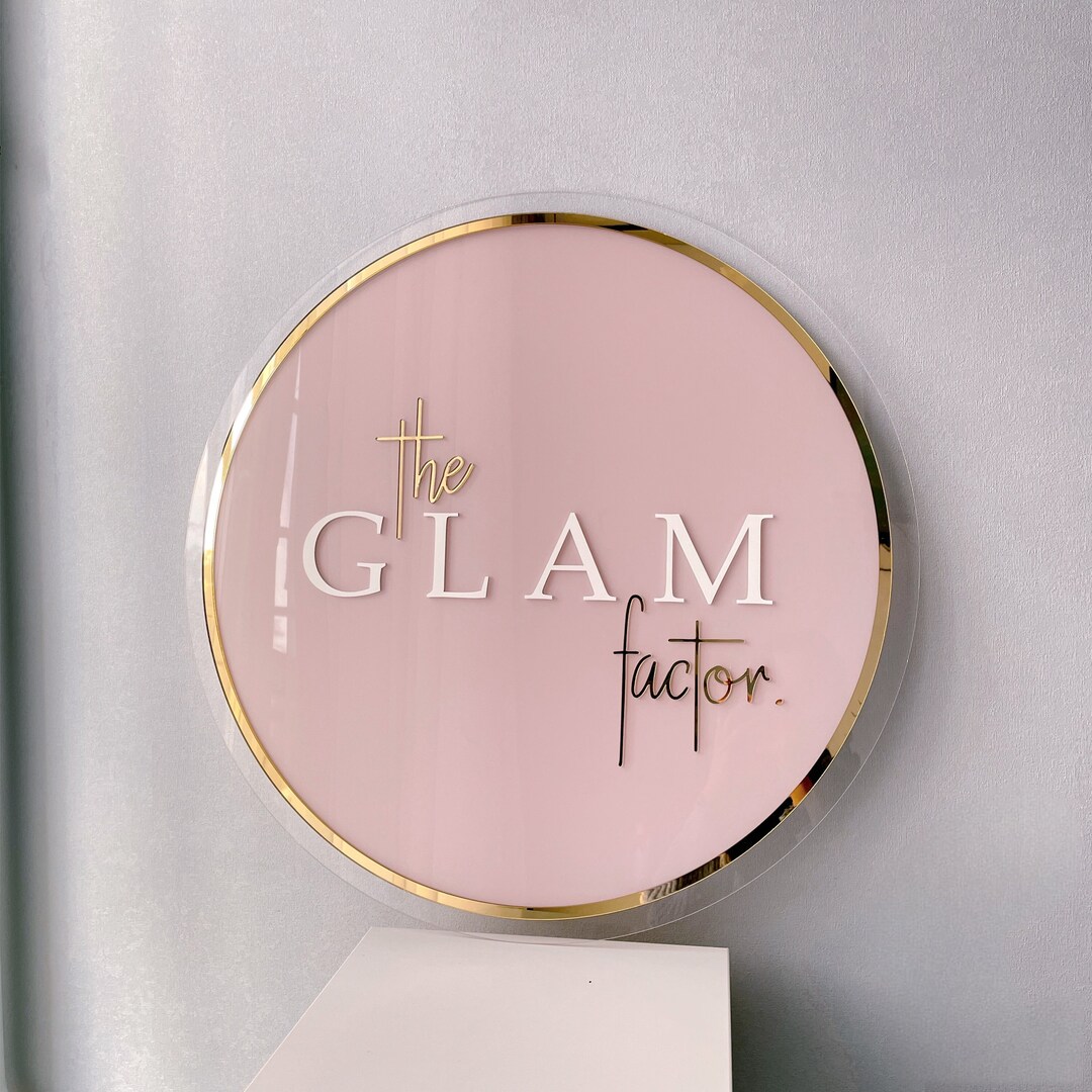 3D Blush Round Business Logo Sign, Custom Acrylic Business Sign, Salon ...