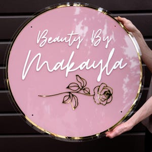 3D Blush Round Business Logo Sign, Custom Acrylic Business Sign, Salon ...