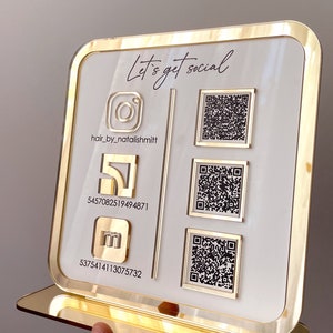 Multi QR Code Sign Business, Acrylic Lets Get Social Sign, Scan to Pay ...