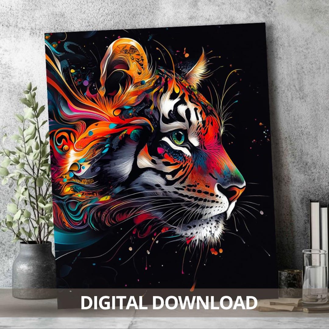 Tiger Poster - Tiger Wall Art Colorful Watercolor Tiger Portrait Poster ...