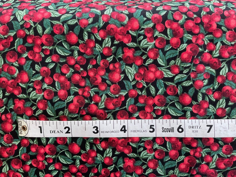 Cranberries on Black Background. Fabric for Quilting, Crafting, Sewing ...