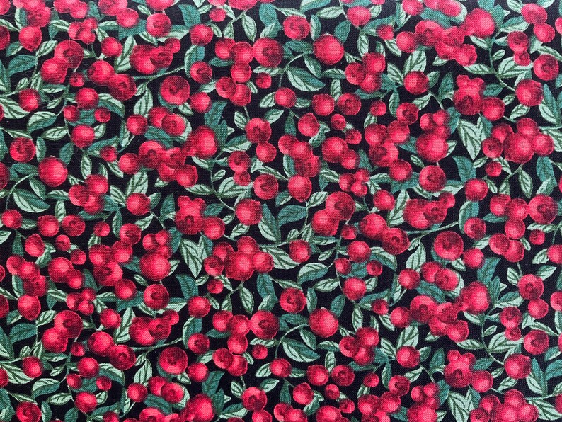 Cranberries on Black Background. Fabric for Quilting - Etsy