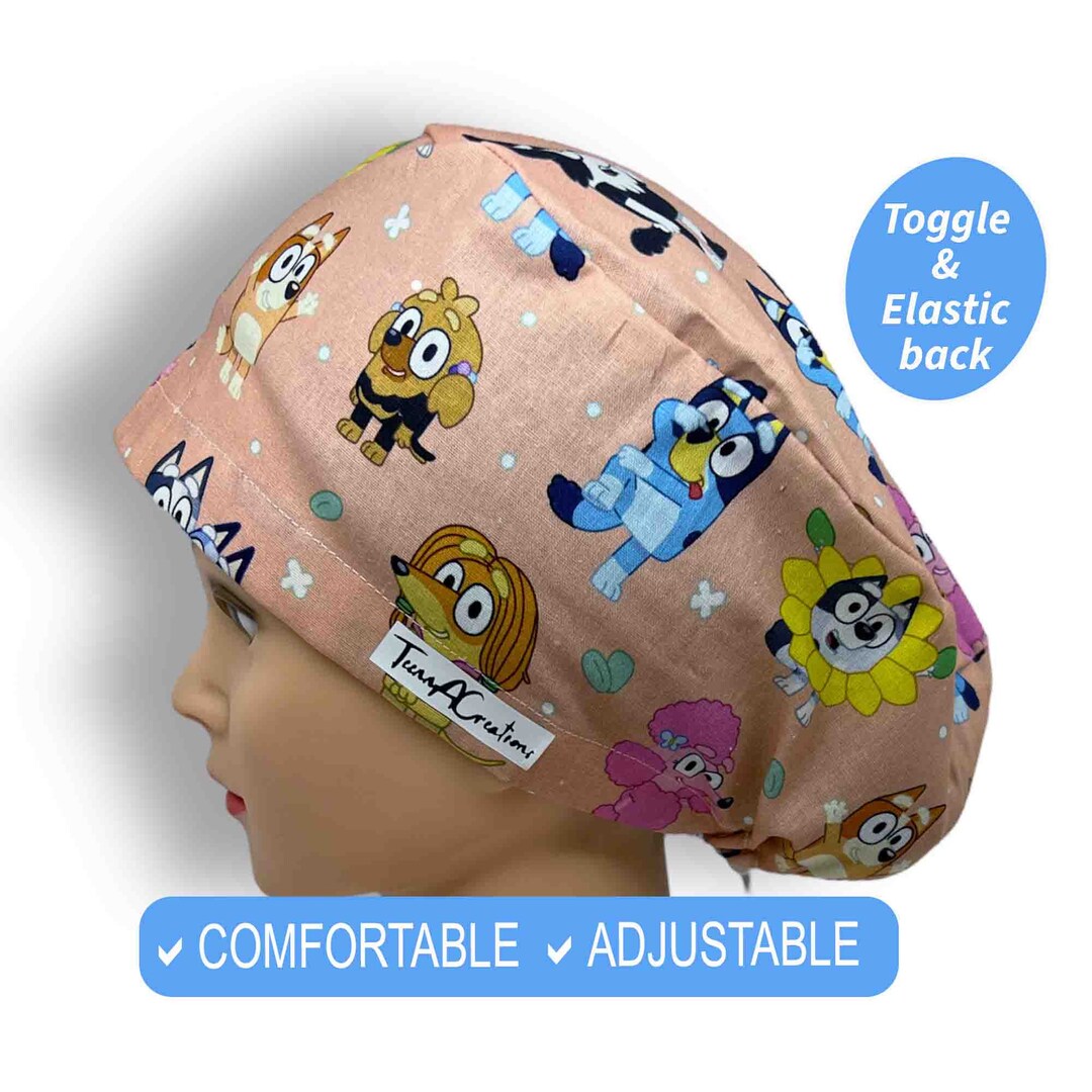 Satin Scrub Caps for Women Bluey Scrub Hats, Option to Add Buttons ...