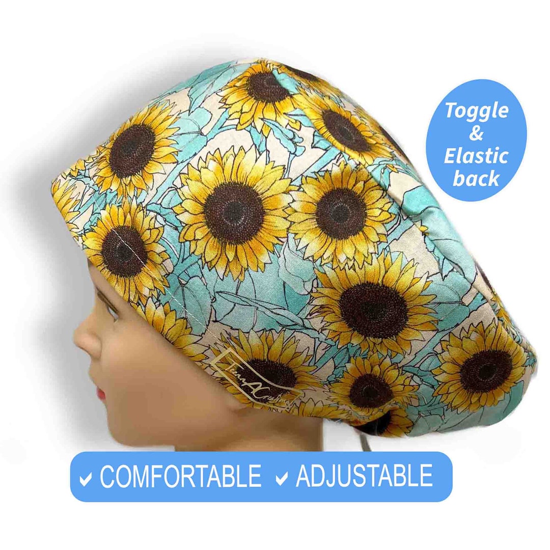 Satin Lined Scrub Caps for Women| Sunflower Scrub Hats, Surgical Cap ...