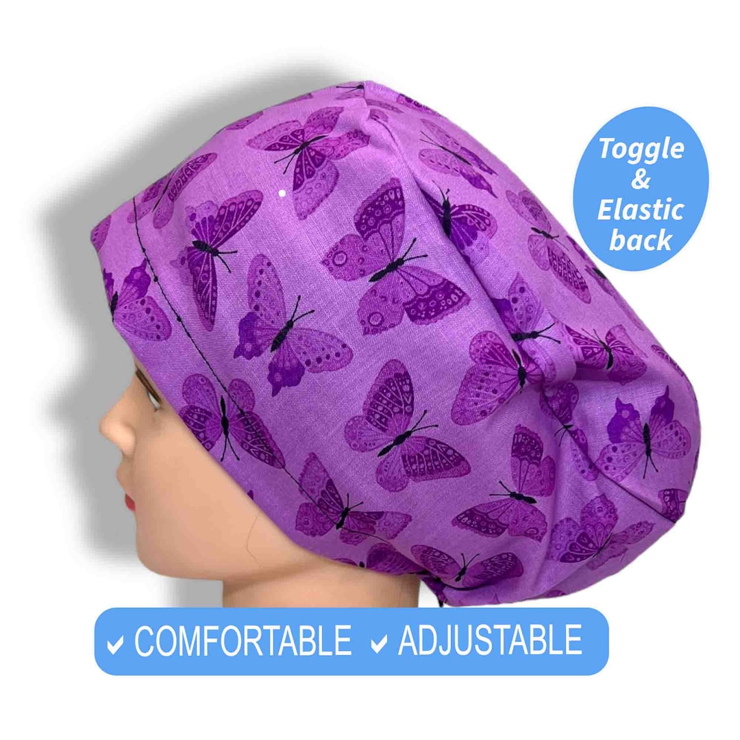 Purple Butterfly Euro Scrub Cap, Nurse Gift Scrub Hat With Optional ...