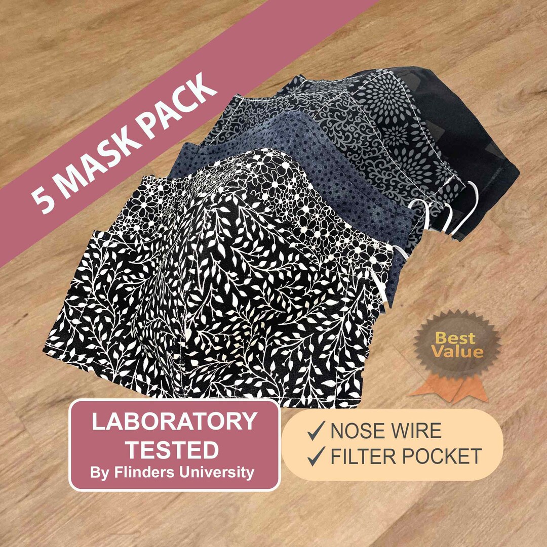 5 Pack Face Mask Bundle With Nose Wire Fashion Face Mask With - Etsy