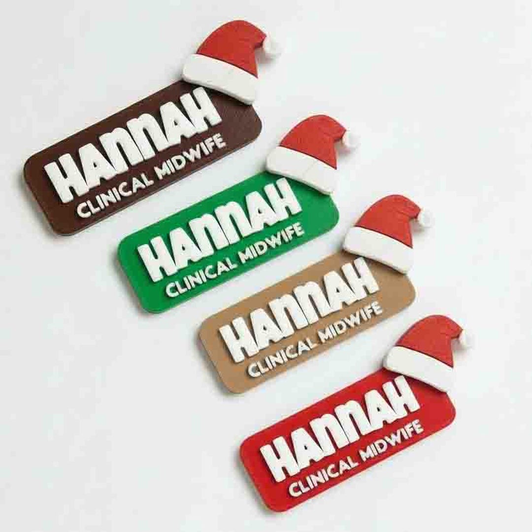 Christmas Santa Hat Name Badge • Custom Nurse Name Tag • Gift for ...