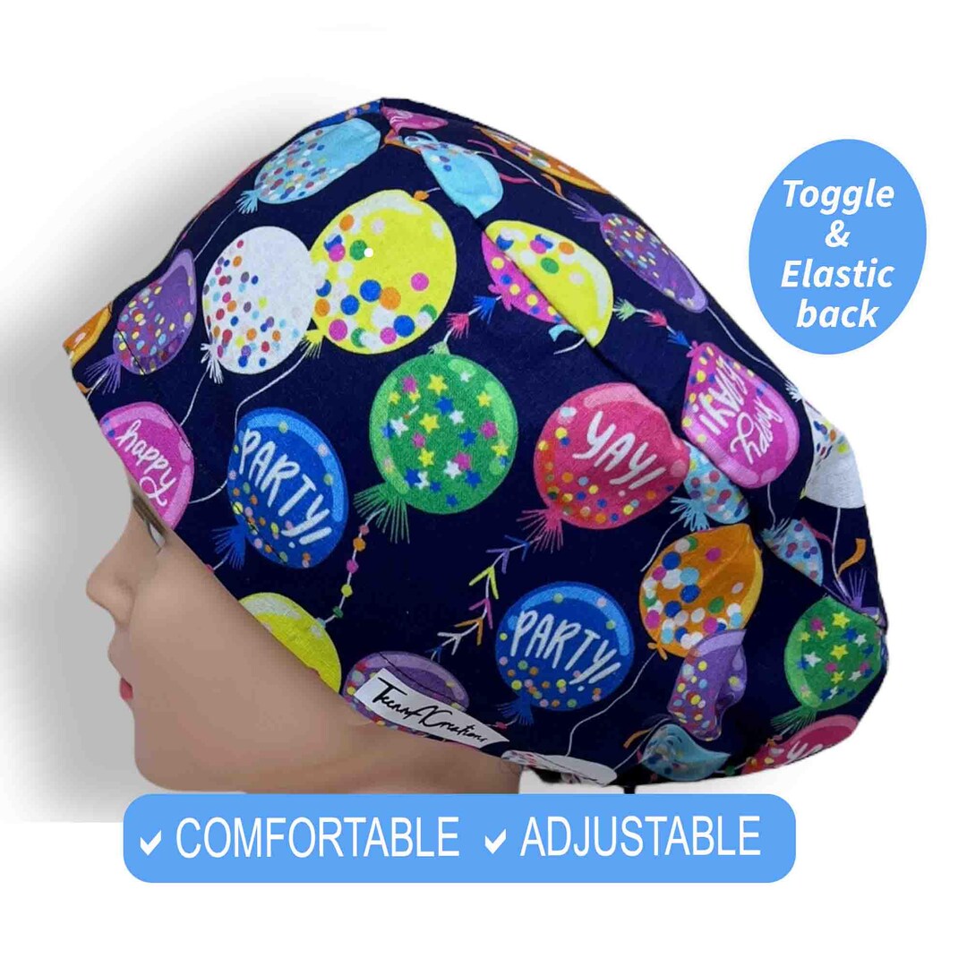 Happy Birthday Scrub Hats | Euro Scrub Cap Optional Buttons, Pediatric ...