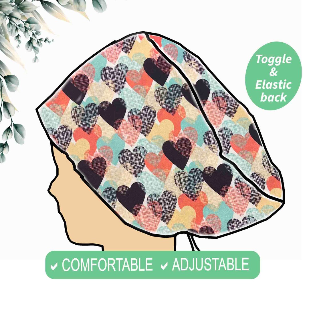 Heart Scrub Hats | Euro Scrub Caps for Women, Optional Satin Lined ...