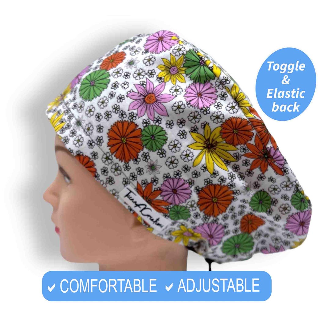 Satin Lined Scrub Hat | Euro Scrub Caps for Women, Floral Surgical Cap ...