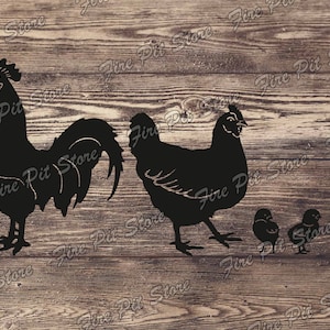 Chicken, Rooster, Chicks. Vector Art File. Digital Files Dxf, Svg, Png ...