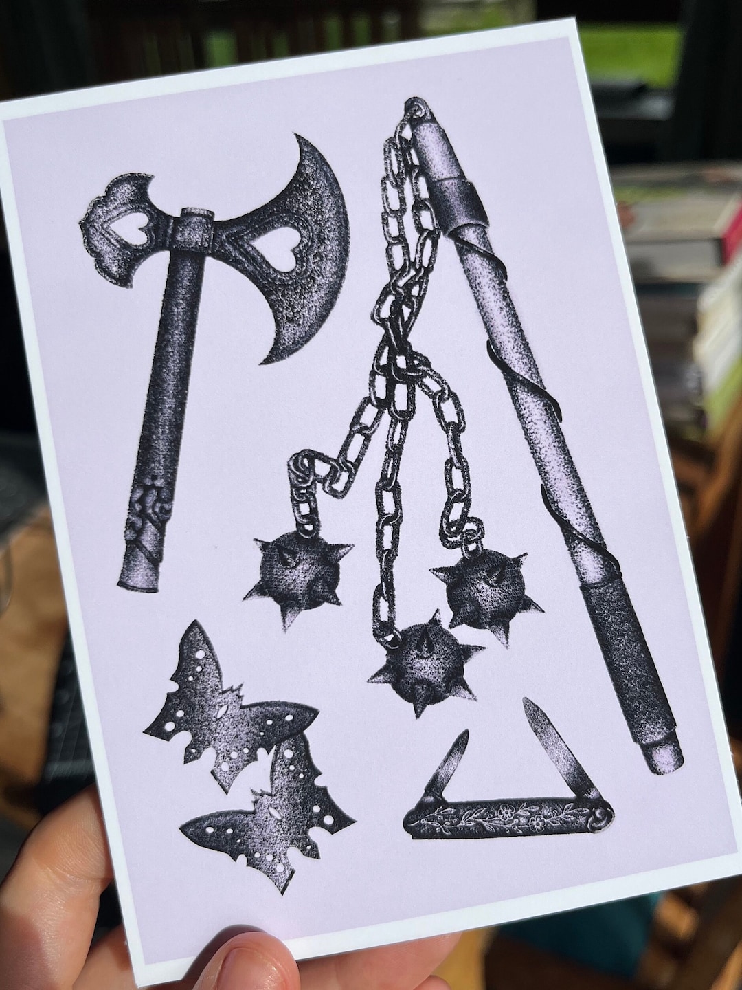 Conventional Weapons Art Print Stippling Dotwork Mace Switchblade Axe Medieval Cool Art ...