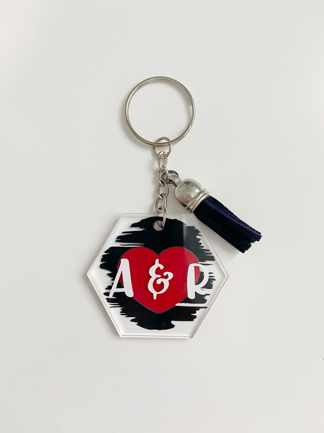 Personalised Valentines Keyring | Initial and Heart Keychain | Acrylic ...