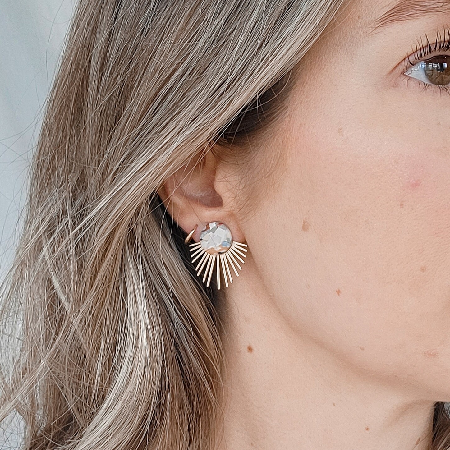Starburst Studs Brass Ear Jacket Earrings Handmade Polymer Clay ...