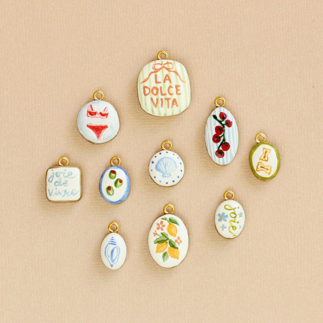Hand Painted Charm for Necklace | Handmade Clay Charms Mediterranean ...
