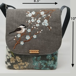 Cherry Blossoms Chickadee Purse, Cross Body Bag in Blue and Gray - Etsy