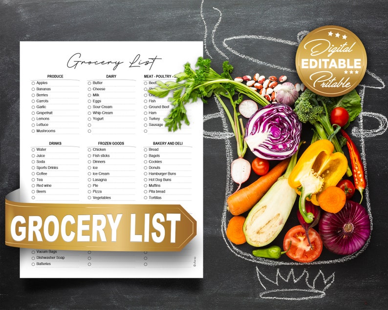 Minimal Grocery List Printable Digital Download, Editable Grocery List ...