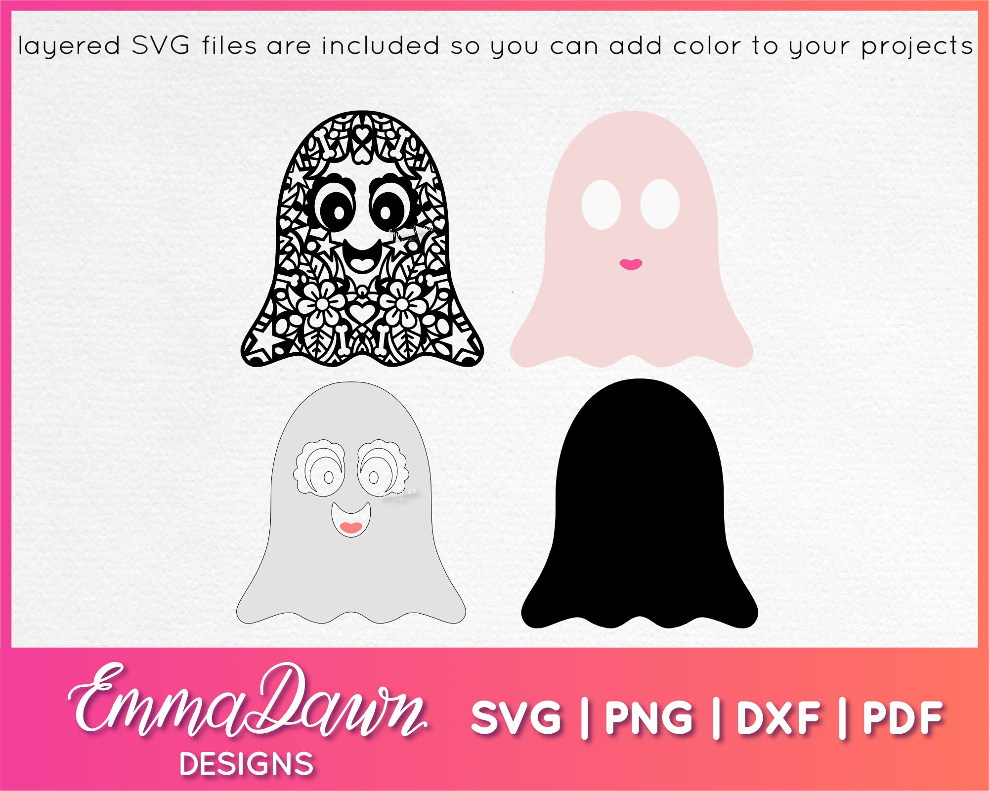 GLIMMER THE GHOST Halloween Mini Bundle Mandala / Zentangle 6 Designs ...